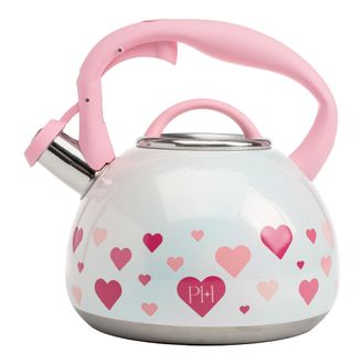 Paris Hilton Pfeifender Teekessel f&uuml;r den Herd, Edelstahl mit schillerndem Herz-Design, weicher Griff, 2,5 Quart, schillernd