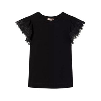 Twinset Femme, Tops, Noir, Taille: 40 FR T-shirt avec Manches en Macram&eacute;