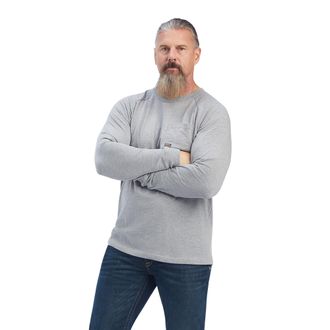 Ariat Mens Rebar Cotton Strong T-Shirt Long Sleeve in Heather Grey, Size X-Small, by Ariat