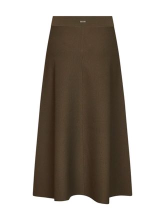 Max Mara Womens Flared Midi Skirt Viscose Crepe Khaki Green