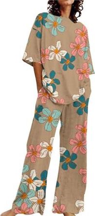 Generic Dormir et Loungewear Pyjama long pour femme &Eacute;l&eacute;gant Art Floral Imprim&eacute; Pyjama douillet Combinaison dint&eacute;rieur Deux pi&egrave;ces Baggy V&ecirc;tements de nuit Gran