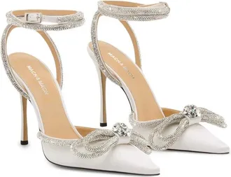 Mach & Mach Silk Pointed Toe with Bow Heel - White