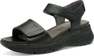 Tamaris Comfort Damen Sandalen flach aus Leder mit Klettverschluss, Schwarz (Black Uni), 36 EU