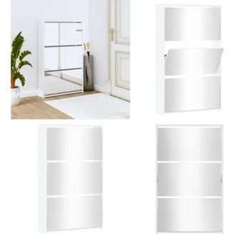 vidaXL Schuhschrank mit Spiegel 3 F&auml;cher Hochglanz-Wei&szlig; 63x17x102,5 cm - Schuhschrank - Schrank - Garderobe - Schuhregal - Aufbewahrungssystem - Home &