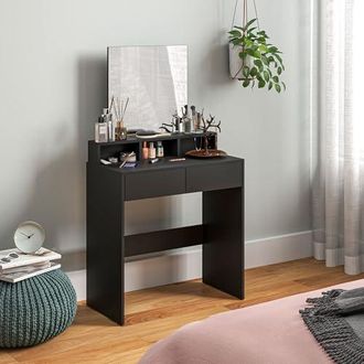 HOMCOM Vanit&eacute; de Maquillage avec Miroir, Coiffeuse avec 2 tiroirs, 3 Compartiments Ouverts, Table de Maquillage pour Les Petits espaces, Chambre &agrave; Coucher, N