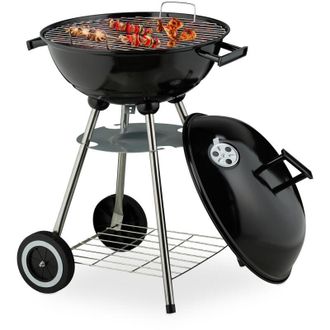 Relaxdays Relaxdays - Barbecue charbon de bois, 2 roulettes, bbq, coupelle cendrier, h x l x p : 77 x 44 x 51 cm, noir et argenté