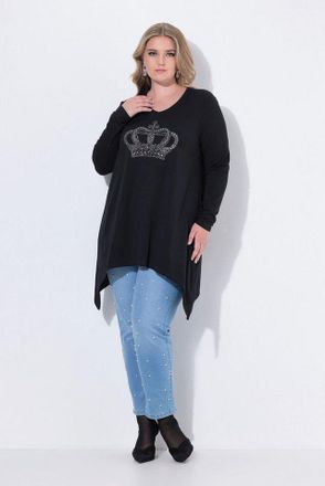 Miamoda T-Shirt Langarmshirt A-Linie Glitzersteinchen-Krone