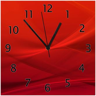 Wallario Design-Wanduhr Abstrakte rotes Muster - roter Stoff aus Glas, Motiv-Uhr Größe 30 x 30 cm, Schwarze Zeiger