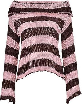 Generic Pull pour femme - Style &eacute;l&eacute;gant - Rayures color&eacute;es - Contraste - Sexy - Coupe ajust&eacute;e - Sous-couche portant une chemise tricot&eacute;e - Joli pull dhiver l&eacute;