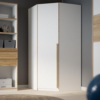 M&ouml;belando Eckkleiderschrank >SMARTROOM< in Weiss/Catania Eiche - 94,1x215x94,1 (BxHxT)