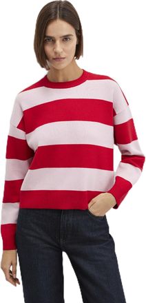 Mavi Damen Crew Neck Sweater Pullover, Chinese red Striped, XL