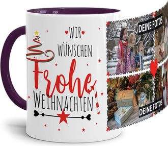 Tassendruck Weihnachts-Tasse mit Spruch zum SELBSTGESTALTEN mit Foto-Collage f&uuml;r 4 WUNSCHFOTOS - Pers&ouml;nliches Geschenk f&uuml;r Freunde und Familie - Innen & Henkel Vi