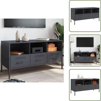 vidaXL The Living Store - TV-Schrank Anthrazit 100,5x39x50,5 cm Stahl - Industriestyl - TV-Schrank - Metallregal - Wohnzimmerschrank - Fernsehtisch