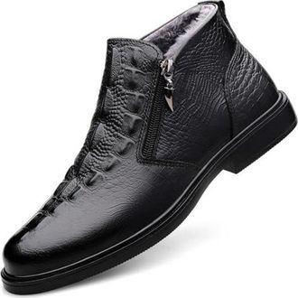 Generic Bottines Chelsea en cuir v&eacute;ritable imprim&eacute; alligator pour homme - Bout rond - Fermeture &eacute;clair lat&eacute;rale - Pour le travail de bureau, Peluche noire, 42