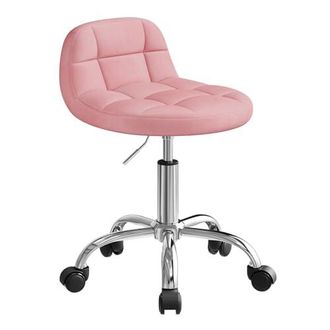 Woltu Chaise de Bureau Pivotante &agrave; Roulettes - Tabouret Avec Dossier R&eacute;glable en Hauteur (43,5-55cm) - Si&egrave;ge dOrdinateur en Velours Rose