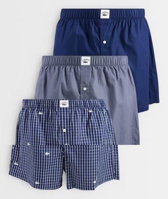 Lacoste 3er-Pack Boxershorts aus Popeline mit Webetikett und Krokoprint in Marineblau-Multi