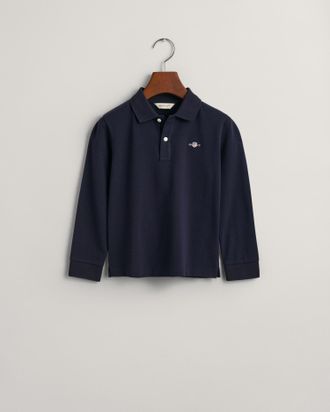 GANT Kinder Shield Langarm Piqu&eacute; Poloshirt (122/128) EVENING Blau