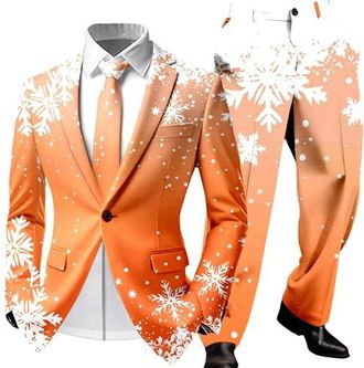 Generico Costume de No&euml;l pour homme amusant et laid pour adultes, veste de No&euml;l avec pantalon, costume ajust&eacute; pour homme, orange, L