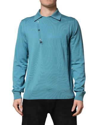 Dolce & Gabbana Mens Wool Collared Polo Sweater Blue