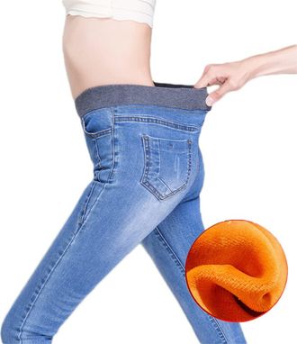 ORANDESIGNE Leggings Damen Skinny Jeans High Waist Jogginghose Deinm Stretch Hose mit Taschen Winter Fleece Jeans Pants Fitnesshose Yogahose Streetwear Herbst C H