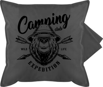 Shirtracer Kissenbezug - Camping Kissen - Wild Life Expedition Club - Camper Geschenk - 50 x 50 cm - Grau - kuschelkissen f&uuml;r campingfans Geschenke