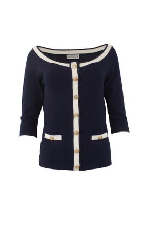 Passioni Strickjacke Navy Cardigan mit wei&szlig;en Details