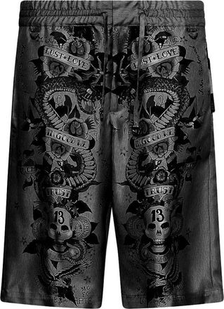 John Richmond Homme, Shorts, Noir, Taille: M Bermuda &agrave; Imprim&eacute; Iconographique