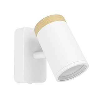 Eglo Spot Wandlampe Consuma, Leselampe mit flexiblem Stahler, Wandleuchte f&uuml;r Wohnzimmer und Badezimmer, Wandstrahler aus Holz und Stahl in Wei&szlig;, GU10 Fass