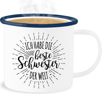 Shirtracer Emaille Becher Blechbecher - Tassen - Ich habe die beste Schwester der Welt I Schwestern Geschenk Schwester I Sister - 300 ml - Weiß Blau - (tasse) sc