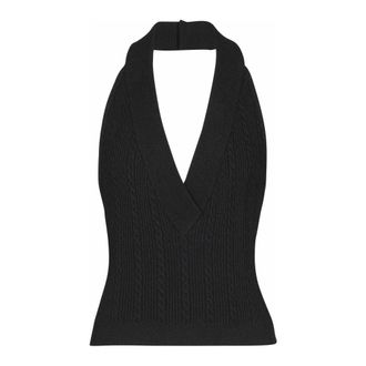 Balmain Femme, Tops, Noir, Taille: 40 FR Top dos nu &agrave; col montant en maille torsad&eacute;e