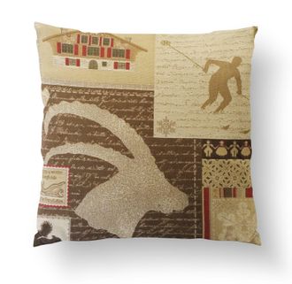 Sander gef&uuml;lltes Kissen Glarus Skih&uuml;tte 45x45cm Gobelinkissen sand braun