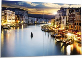 Wallario Herdabdeckplatte/Spritzschutz aus Glas, 2-teilig, 80x52cm, für Ceran- und Induktionsherde, Canal Grande in Venedig am Abend mit untergehender Sonne