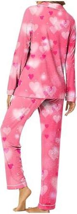 Generic 2026 Ensemble de pyjama pour femme pour la Saint-Valentin 2026 avec boutons &agrave; manches longues pour la Saint-Valentin, rose, L