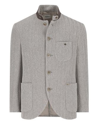 Luis Trenker Trachtenjanker mit Fischgr&auml;t und Ellenbogenpatches aus Veloursleder in