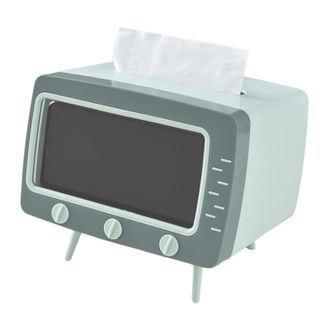Generico Tissue Spender Vintage - TV-Form aus Holzmaserung, Telefon-Organizer, Retro-T&uuml;cheraufbewahrung, dekorativer Stoffhalter in TV-Form mit S