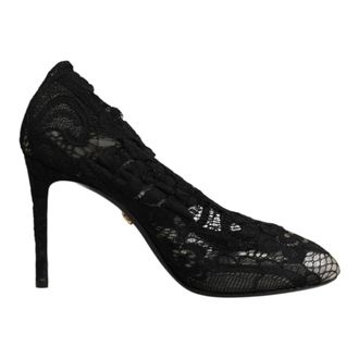 Dolce & Gabbana Schwarze Spitze Stretch Absatz Stiefel Schuhe - - Shoes - Damen - Schwarzk - 37 1/2 EU
