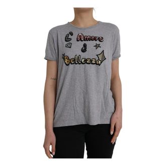 Dolce & Gabbana Pailletten T-Shirt mit Verzierungen - - Tops - Damen - Grau - XS