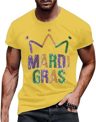 Generic Tunique 50 T-shirt tendance d&eacute;contract&eacute; pour homme avec imprim&eacute; Mardi Carnaval &agrave; manches courtes T-shirt fonctionnel sans manches, jaune, L