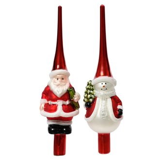 Kaemingk Christbaumspitze Glas 28cm Baumspitze mit Schneemann oder Weihnachtsmann Rot 1 St&uuml;ck Sortiert