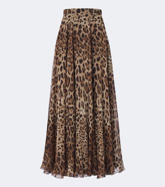 Dolce & Gabbana Jupe longue en soie &agrave; imprim&eacute; l&eacute;opard