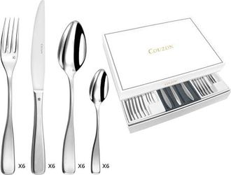Bloomingdale's Ménagère 24 couverts de table en coffret pour 6 personnes - Millenium - Acier inoxydable 18/10, Finition Satinée, Epaisseur 3.5 mm - Inox