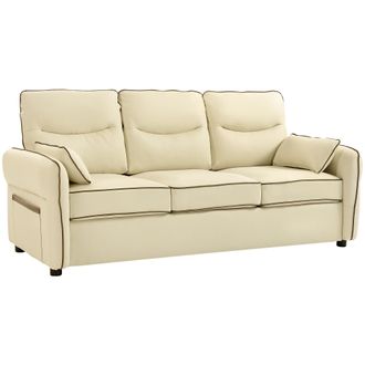 HOMCOM 3-Sitzer-Sofa aus Kunstleder mit Kontrastkanten, Wohnzimmersofa mit Dicker Polsterung, 2 abnehmbare und waschbare Kissen, Armlehnen und Seitentaschen,