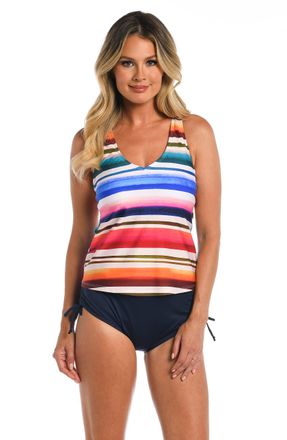 24th & Ocean Damen Badeanzug U-Ausschnitt Tankini-Oberteil, Mehrfarbig/Sonnenuntergangsstreifen, M