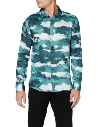 Bolongaro Trevor Herren Clouds Long Sleeve Shirt Hemd, blau/weiß, L