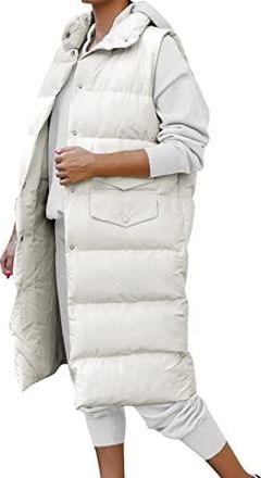Generic Vestes dhiver longues pour femmes 2026 - Veste thermique rembourr&eacute;e avec poche matelass&eacute;e pour lext&eacute;rieur, blanc, M