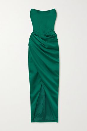 Rasario Robe Du Soir Bustier En Crêpe Satiné À Drapé - Vert