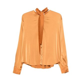 Forte_Forte Hemdkragen aus Satin mit Knopfleiste vorne - - Blouses & Shirts - Damen - Orange - S