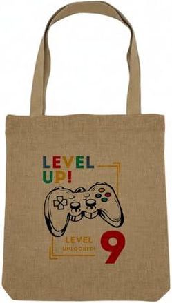 Fabulous Sac Shopping Tote Bag Aspect Lin - Level Up! Unlocked 9 Anniversaire Celebration Enfant Cadeau Jeux Video Anglais - Sac de Courses Toile Epaisse 360g 