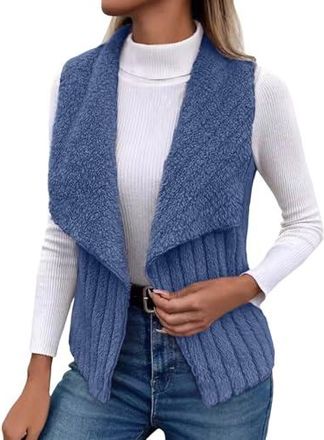 Generic Gilet Sans Manche Femme Gilet Femme D&eacute;contract&eacute; Quotidien Ville Manteau Automne-Hiver 2024 - Uni Avec Boutons Et Poches, Coupe Longue Inspir&eacute;e