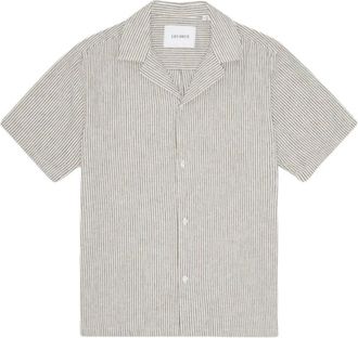 Les Deux Homme, Chemises, Gris, Taille: M Lukas Stripe Cotton Linen Ss Shirt